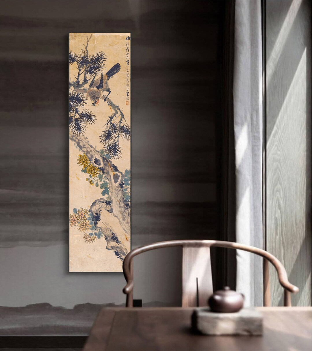 Pine Chrysanthemum Falcon, Chinese Ancient Painting Replica, Antique ...