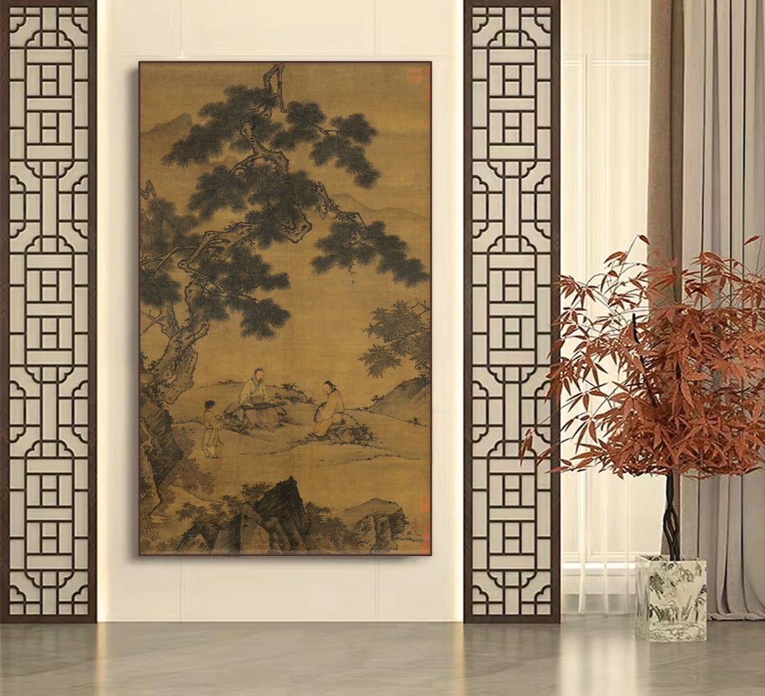 Chinese Antique Pine Tree Painting, Ancient Painting Silk Print, Large ...