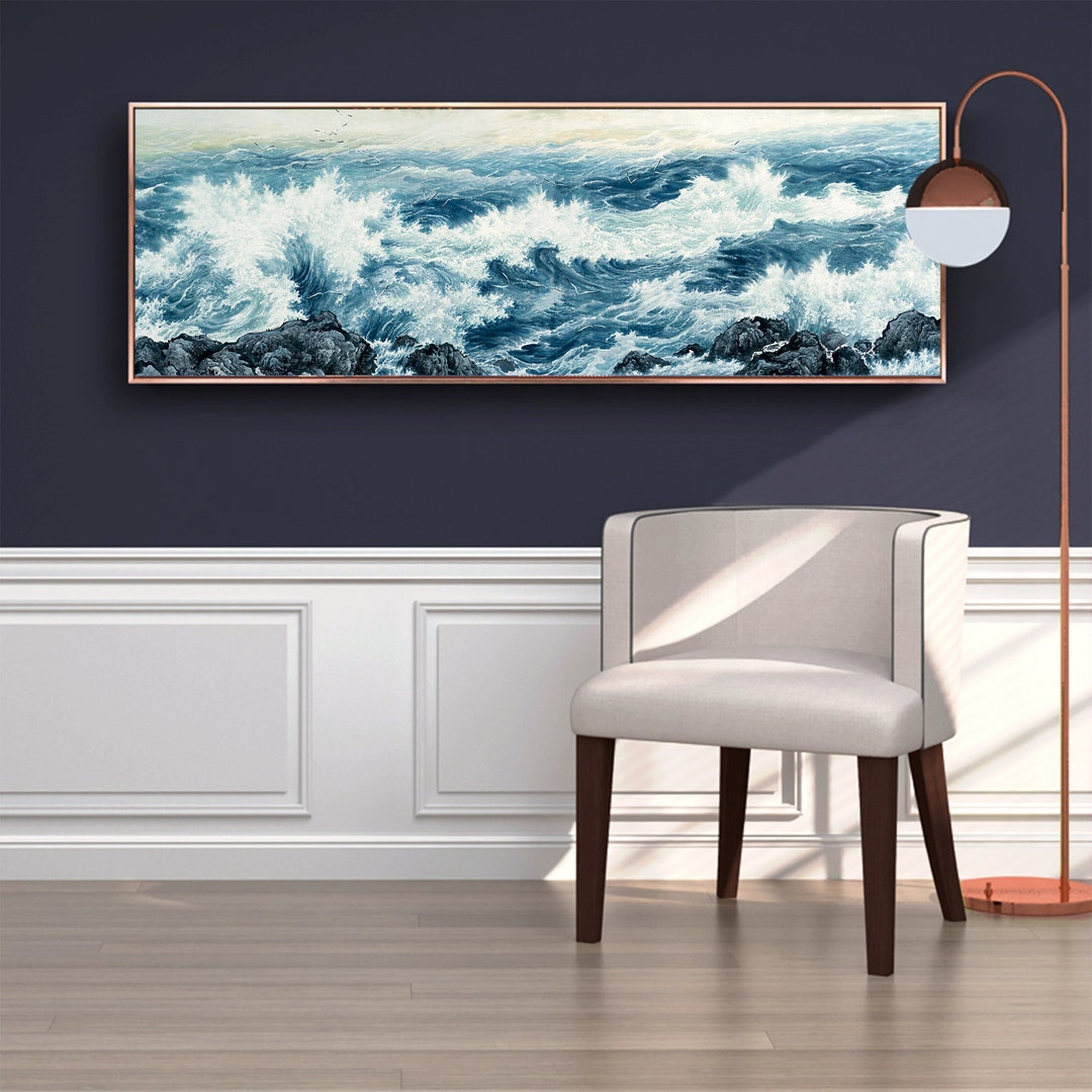 Extra Large Horizontal Ocean Fine Art Print, Sea Waves Brush Painting ...