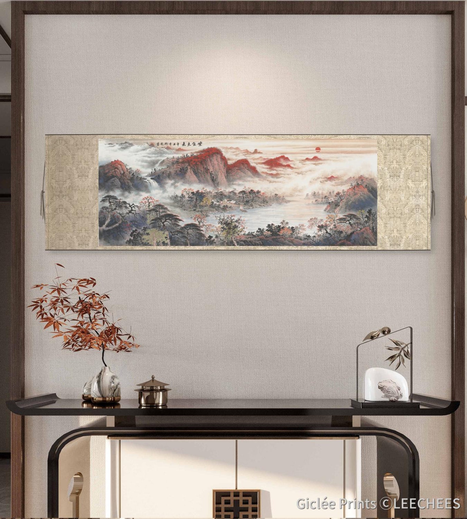 Extra Wide Horizontal Chinese Landscape Painting, Autumn Mountain ...