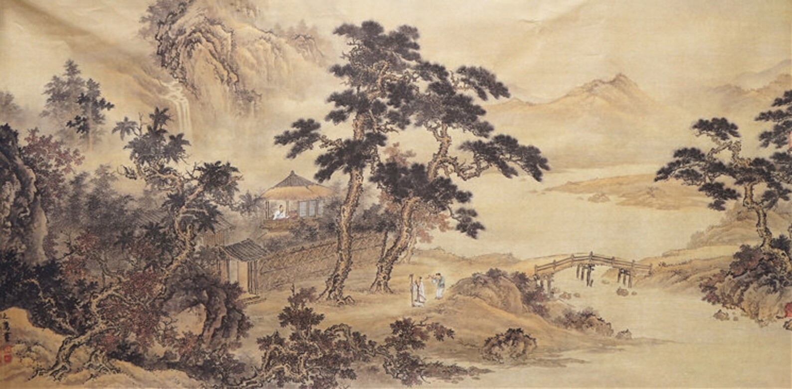 Vintage Retro Chinese Ancient Literati Painting, Traditional Landscape ...