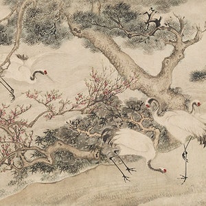 Scroll of the Unborn and the Immortals, Red-crowned Cranes, Horizontal ...