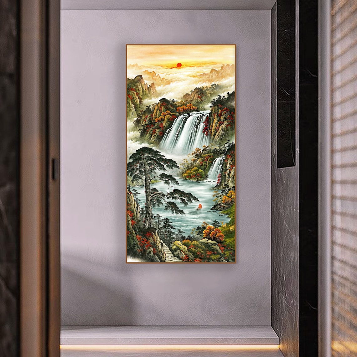 Sunrise in Treasure Basin Feng Shui Painting, Flowing Water Brings ...