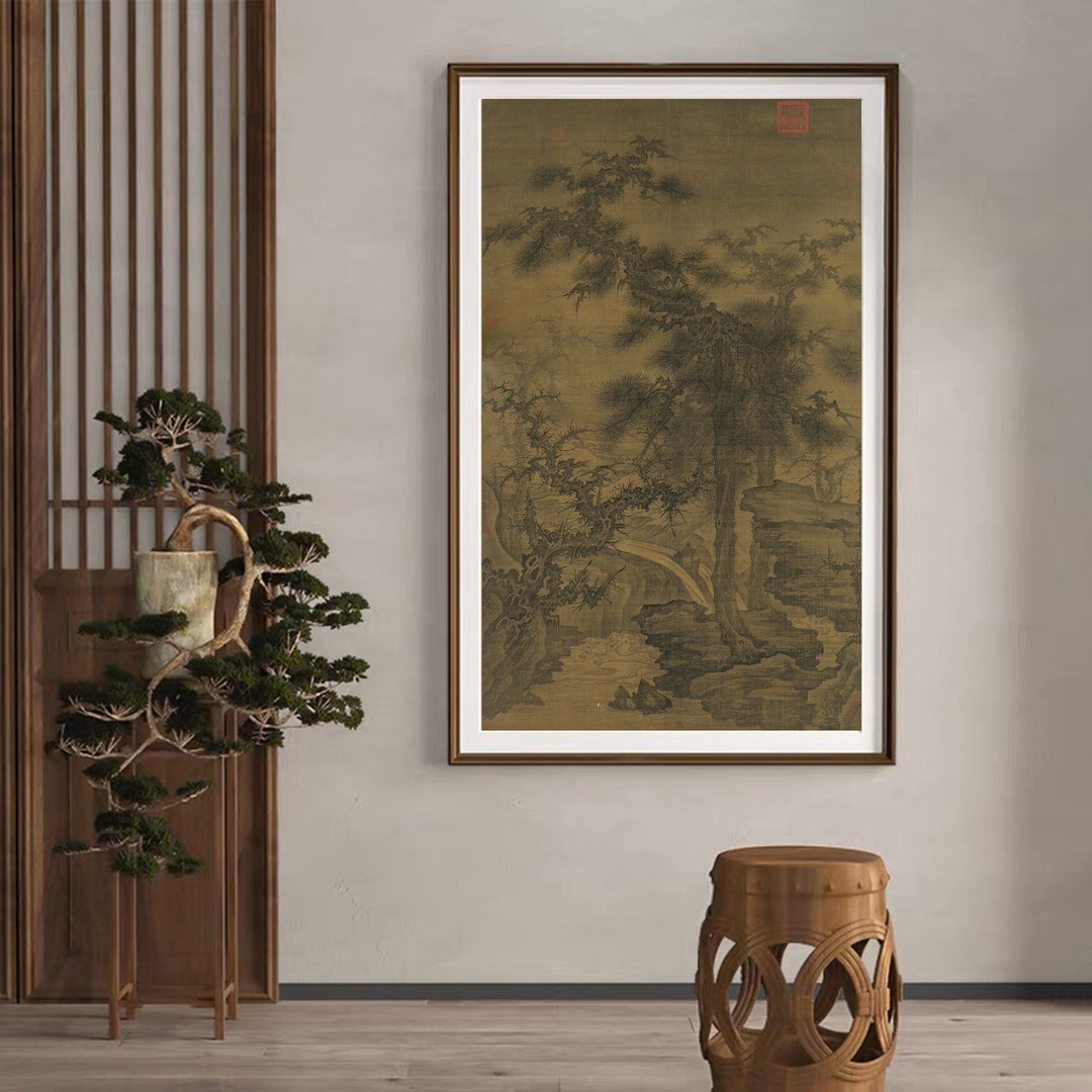 Chinese Antique Pine Tree Painting, Ancient Painting Silk Print, Large ...