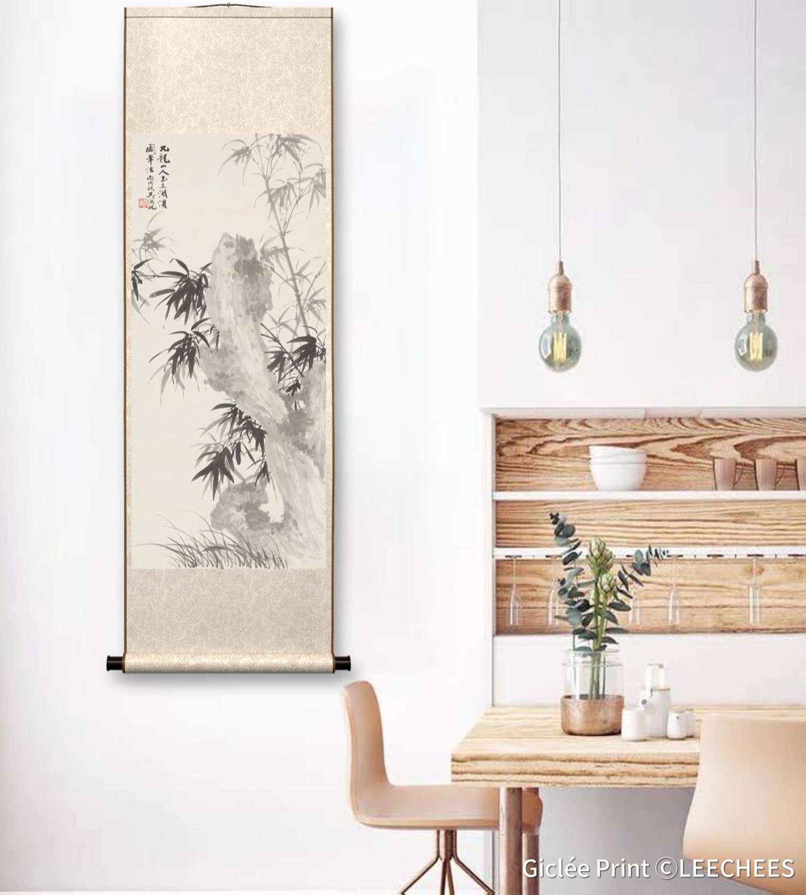 Bamboo and Taihu Stone, Minimal Bamboo Brush Painting, Xieyi Style ...