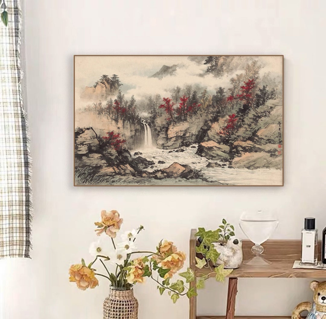 White Clouds, Red Trees, Imprinting a Clear Creek, Ink Wash Painting ...