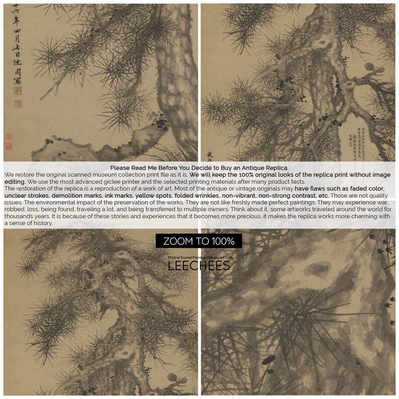 Chinese Antique Pine Tree Painting, Ancient Painting Silk Print, Large ...