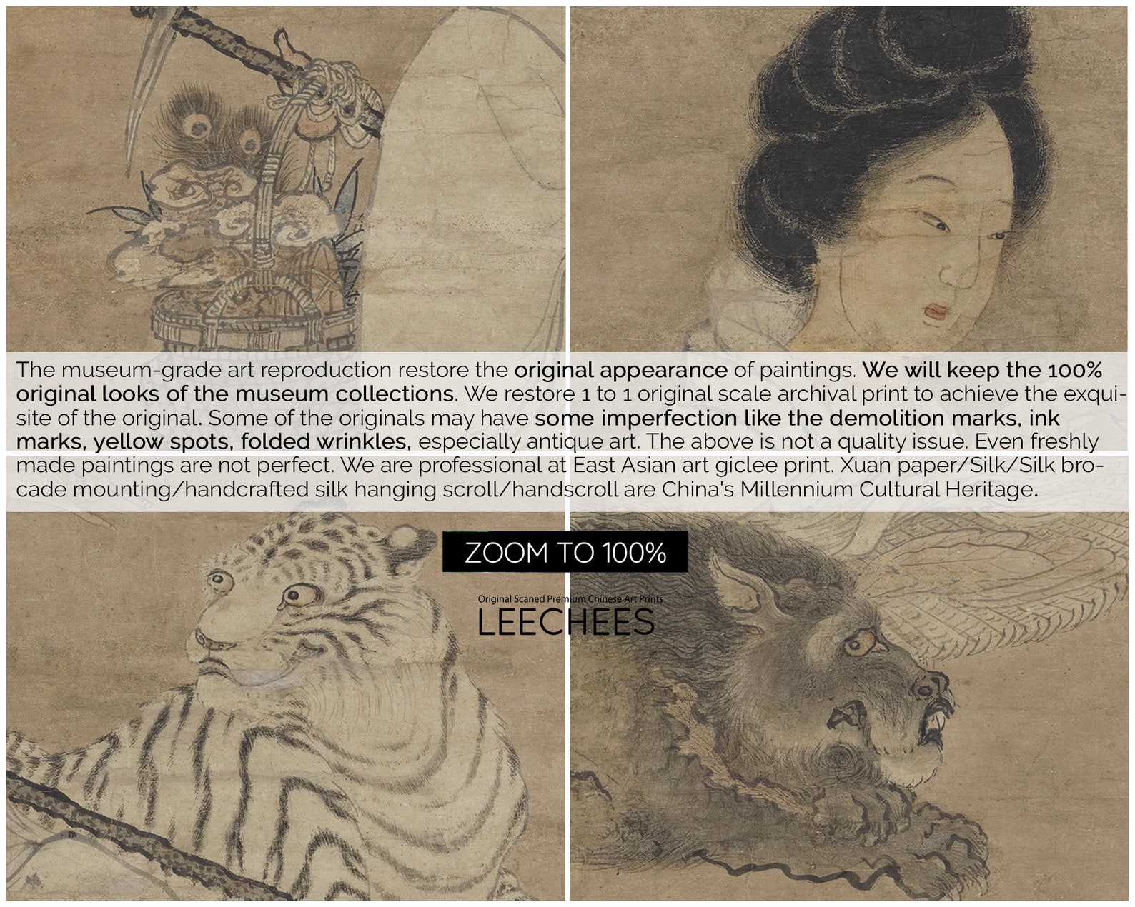 Fairy in White, White Tiger, Lion, Gongbi Maid Painting, Graceful ...
