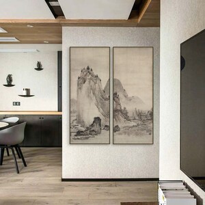 Japanese Mountain Landscape Painting, Giclee Art Print, Minimal East ...