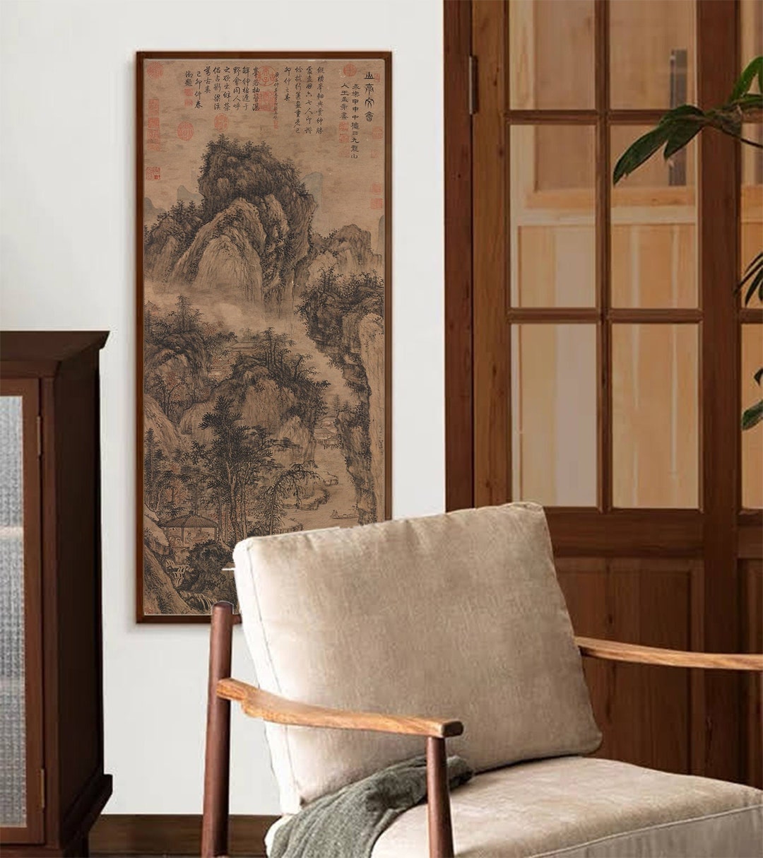 Vertical Narrow Shan Shui Long Scroll Wall Art, Chinese Ancient ...