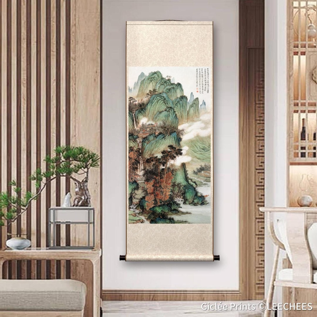 Traditionalist Chinese Landscape Painting, Green Mountains and Waters ...