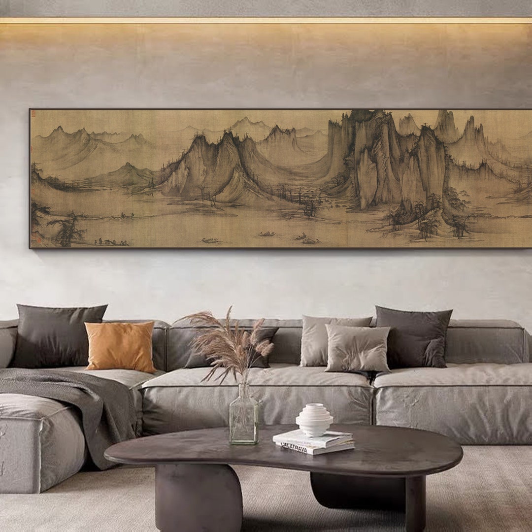 East Asian Minimal Retro Horizontal Narrow Miles Mountain Art, Extra ...