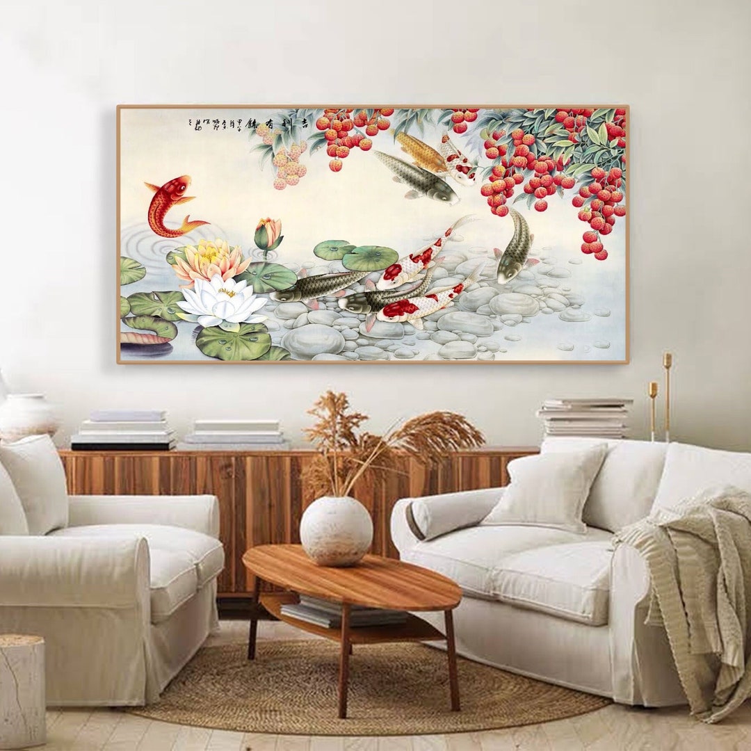 Beneath the Tree Adorned With Lychee Fruits, in the Koi Pond, Golden ...