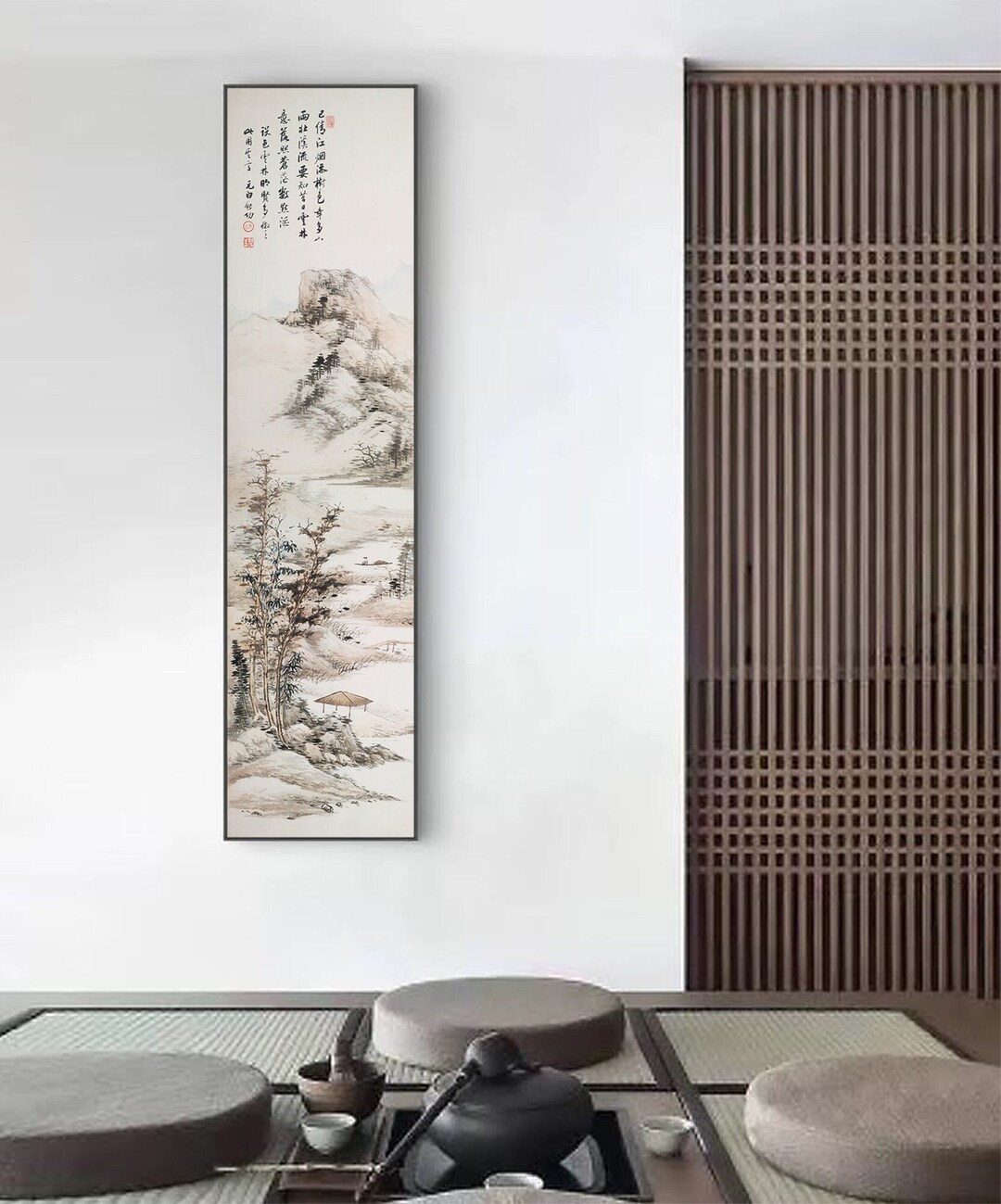 East Asian Ancient Landscape Painting, Vertical Narrow Mountains and ...