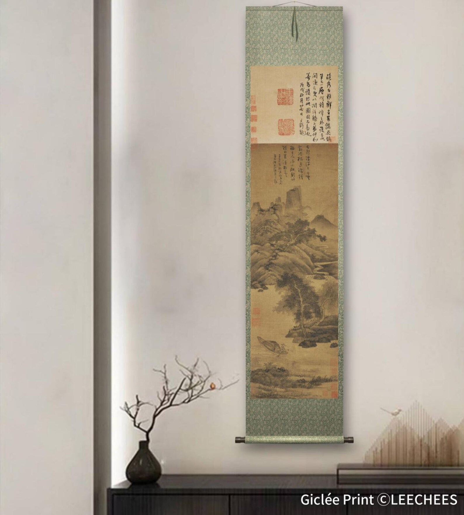 Fisherman by Wu Zhen, Chinese Yuan Dynasty Antique Landscape Painting ...