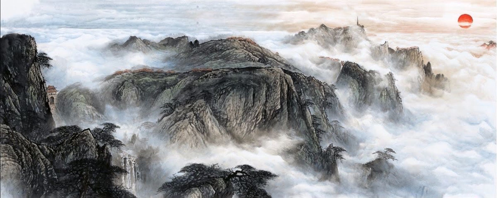Sunrise Tai Mountain Peaks, Extra Large Chinese Mount-tai Landscape ...