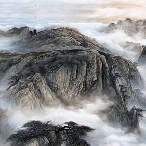 Sunrise Tai Mountain Peaks, Extra Large Chinese Mount-tai Landscape ...