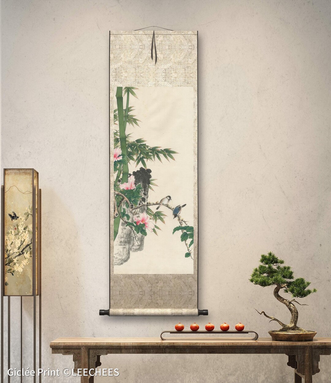 Chinese Traditional Gongbi Bird-and-flower Painting, Camellia, Bamboo ...