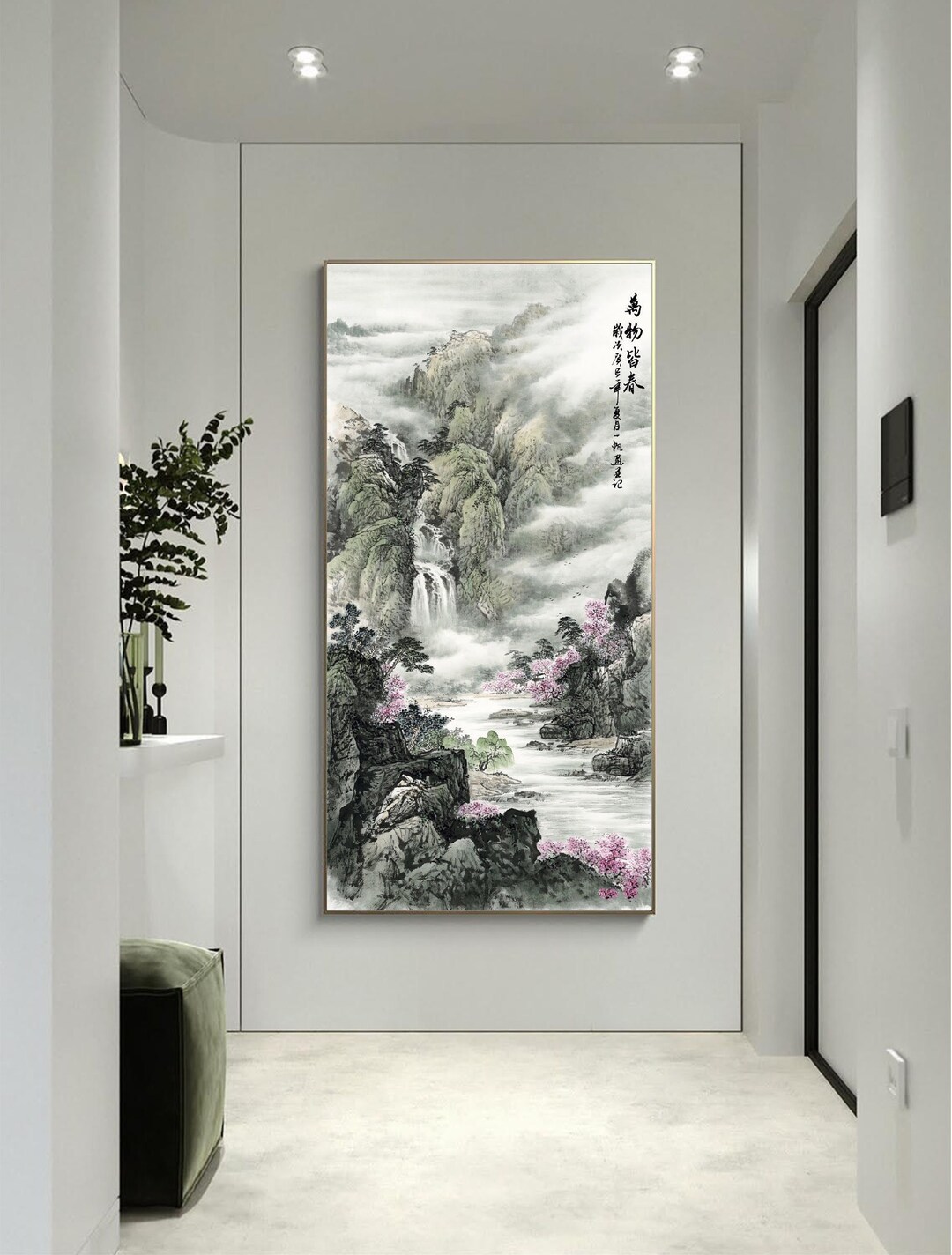 Spring Peach Blossom Mountain Art, Mountain Landscape Painting, Fine ...