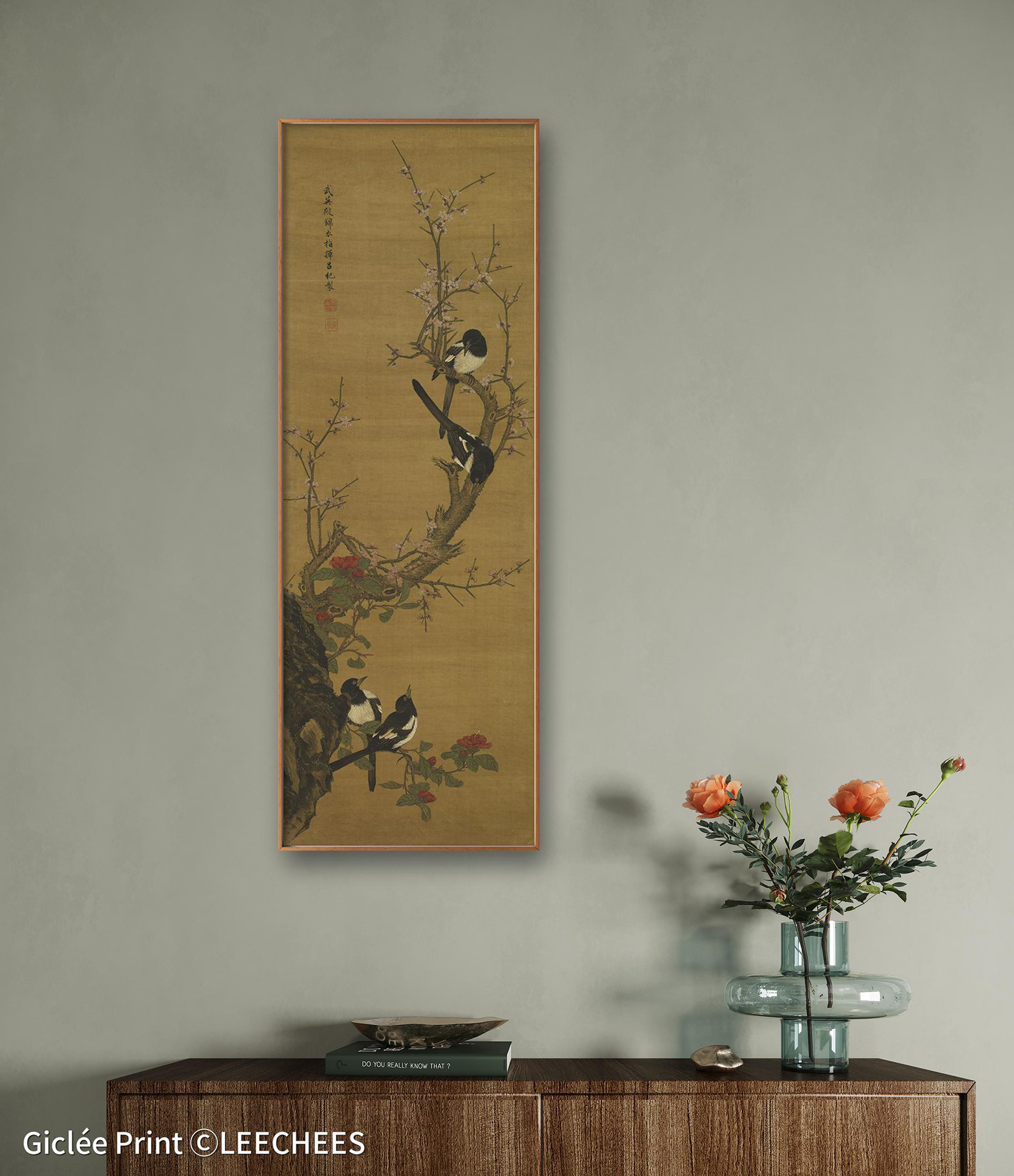 Four Magpies in Early Spring, Vintage Retro Chinese Wall Hanging ...
