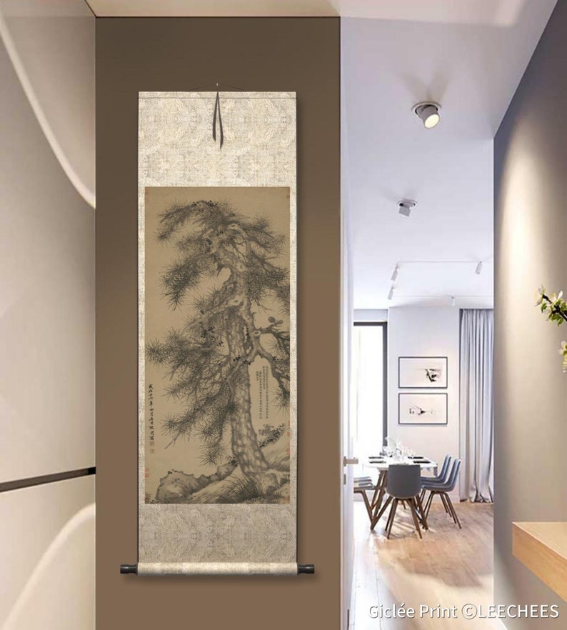 Chinese Antique Pine Tree Painting, Ancient Painting Silk Print, Large ...