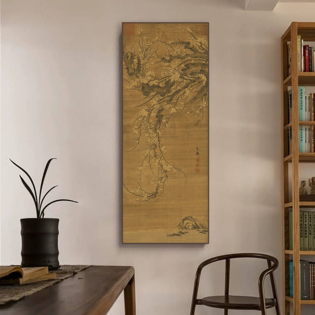 Primitive Plum Brush Painting Replica, Silk Print, Giclee Art of ...