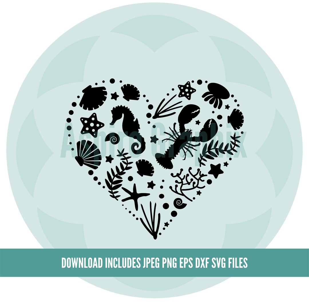 Ocean Monogram Svg, Seashell Heart Mandala SVG , Seashells SVG, Beach ...
