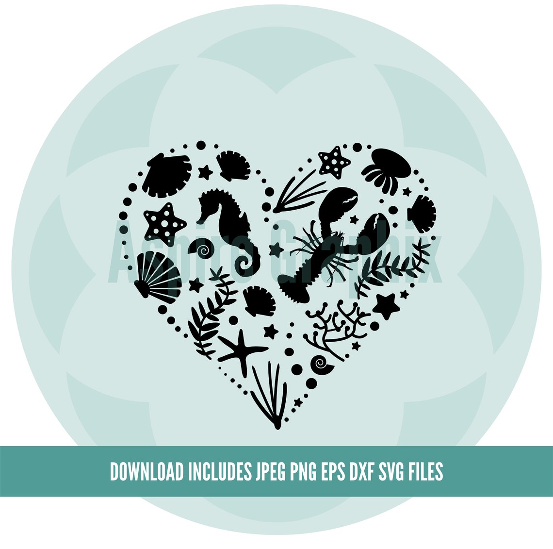 Ocean Monogram Svg, Seashell Heart Mandala SVG , Seashells SVG, Beach ...