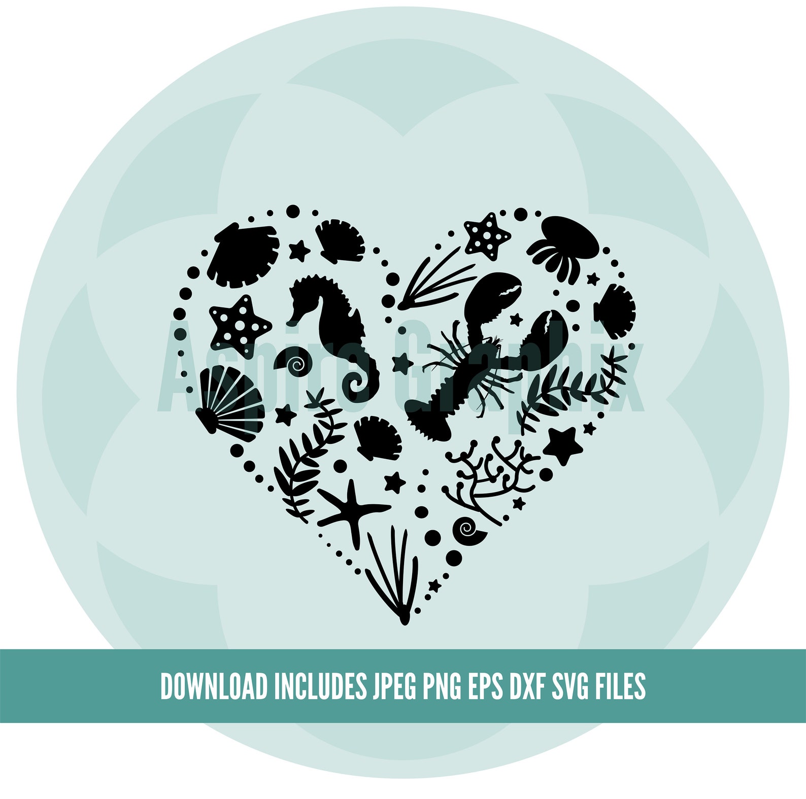 Ocean Monogram Svg, Seashell Heart Mandala SVG , Seashells SVG, Beach ...