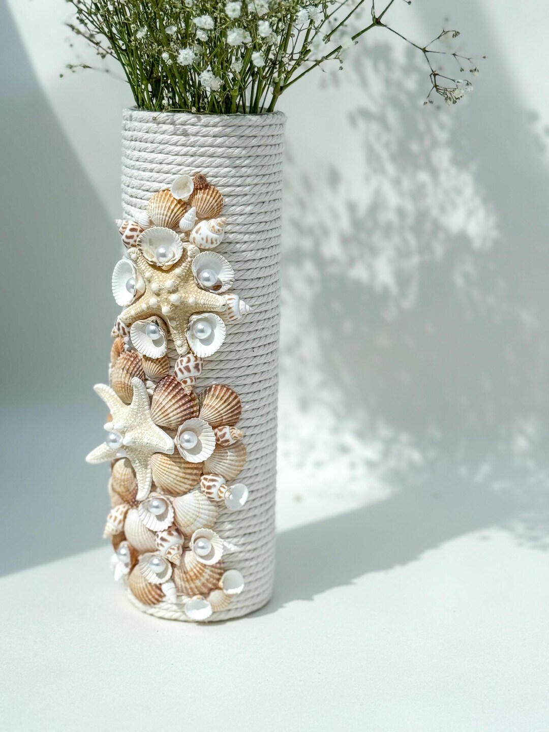 Seashell Vase: Coastal Nautical Decor With Starfish & Pearls - Etsy