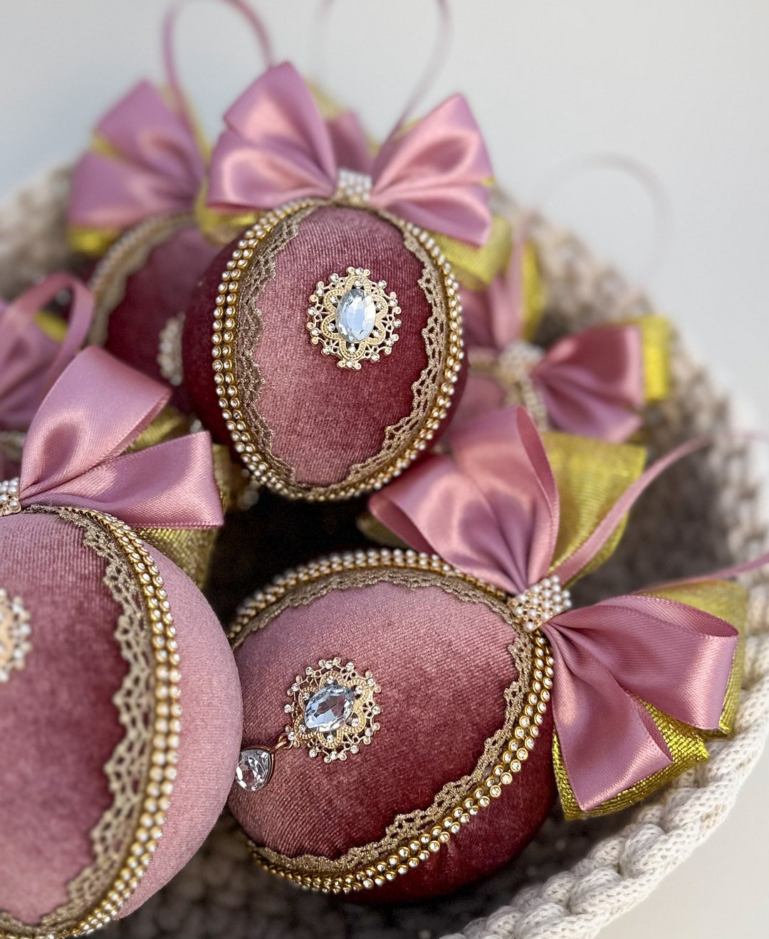 Luxury Dusty Pink Velvet Christmas Baubles Set of 6, Dusty Pink Baubles ...