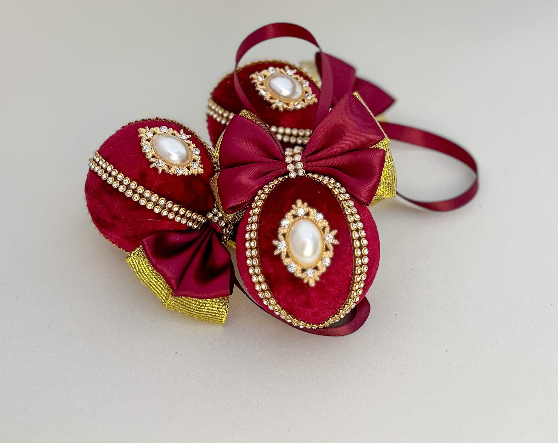 Burgundy Velvet Christmas Baubles: Handmade Rhinestone Ornament Set - Etsy