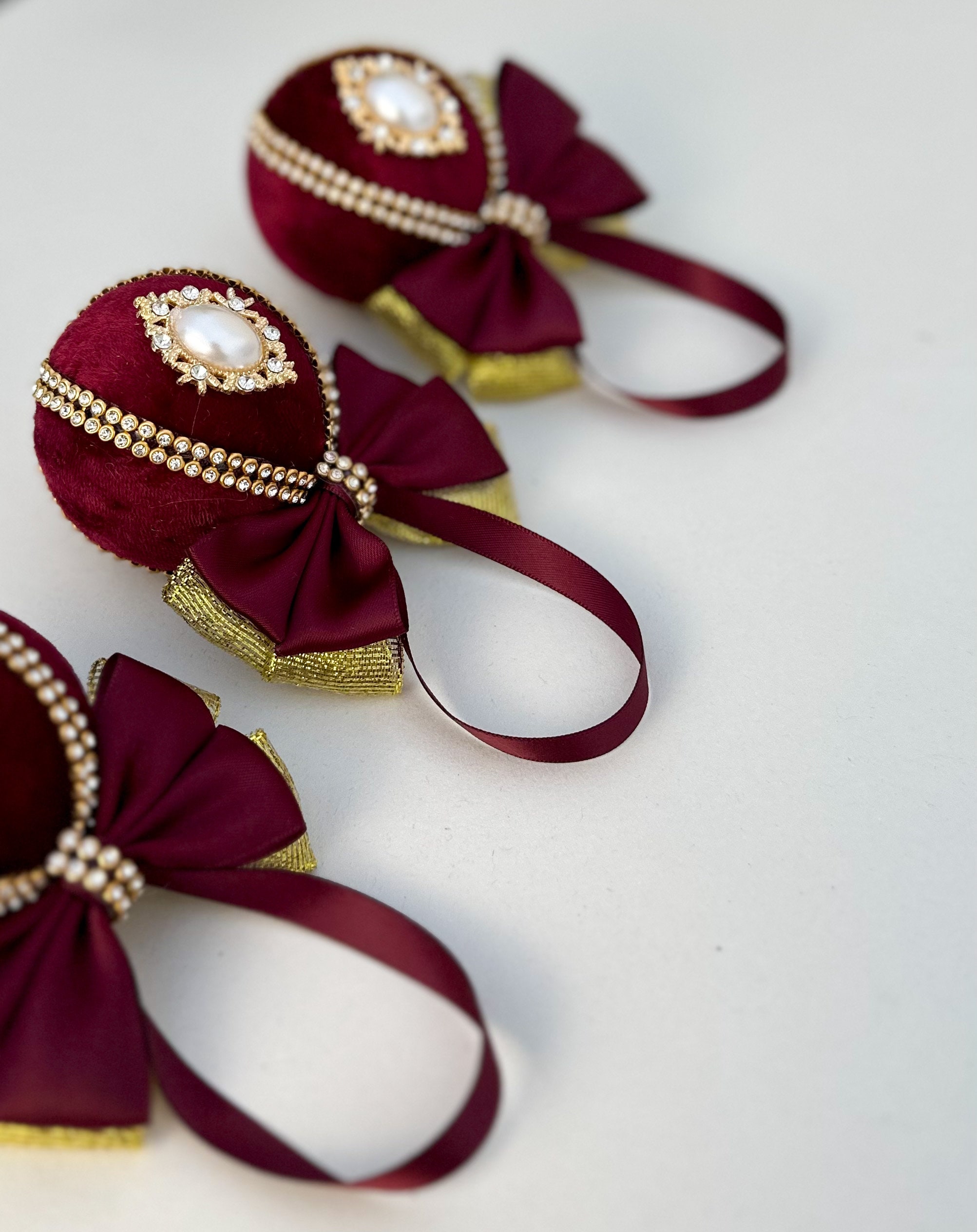 Burgundy Velvet Christmas Baubles: Handmade Rhinestone Ornament Set - Etsy
