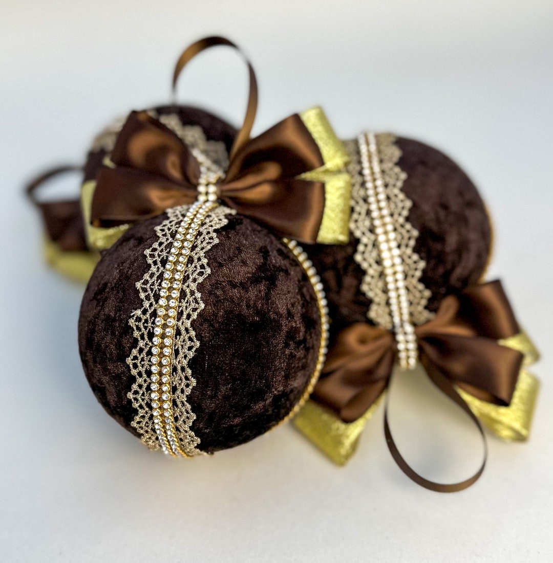 Luxury Brown Christmas Tree Baubles, Brown Velvet Baubles, Brown ...