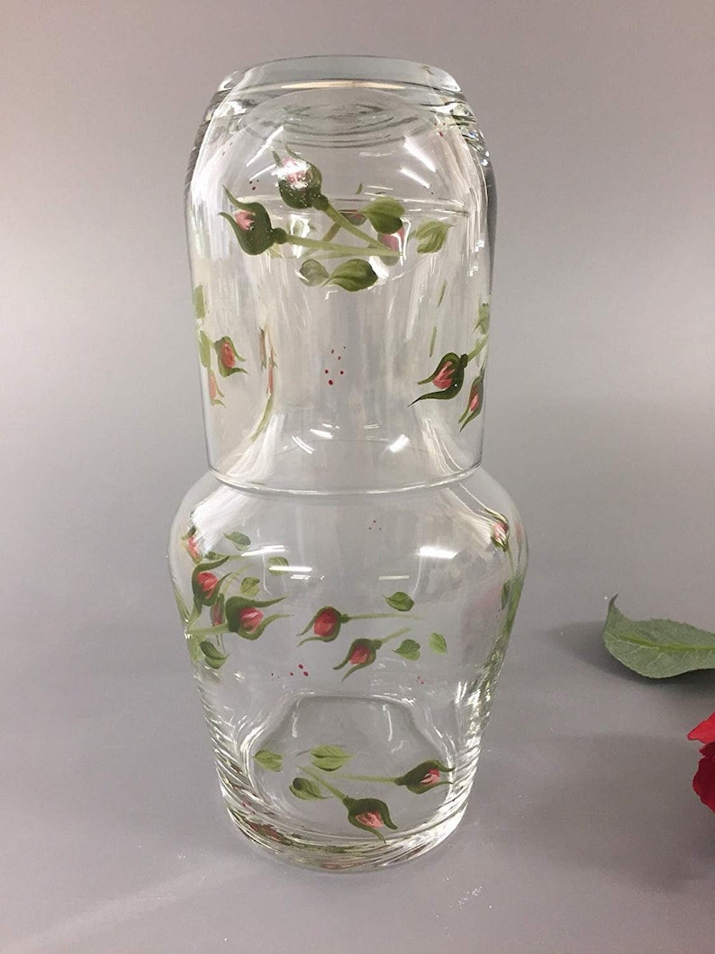 Hand Painted Carafe Set Rosebud Design - Etsy