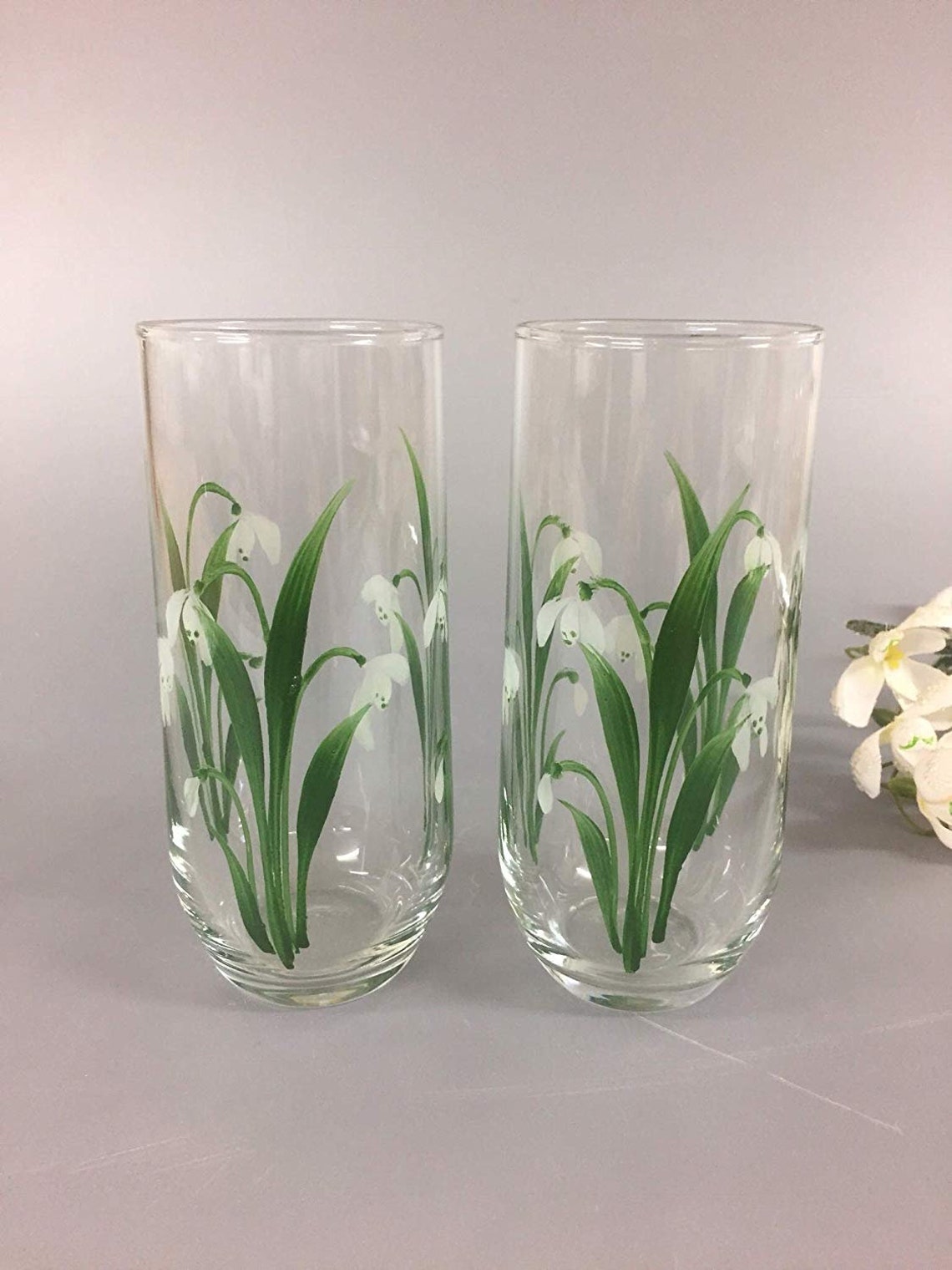 Pair of Hand Painted Hi-ball Glasses Snowdrop Design - Etsy UK