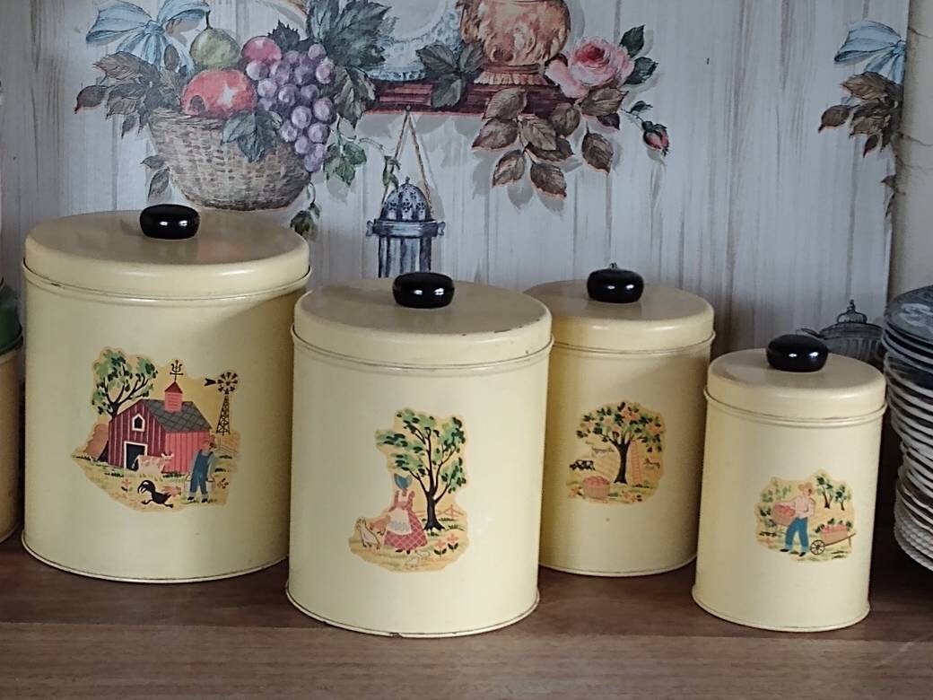 Four Vintage American Kitchen Cannisters/country Kitchen/kitchenalia - Etsy