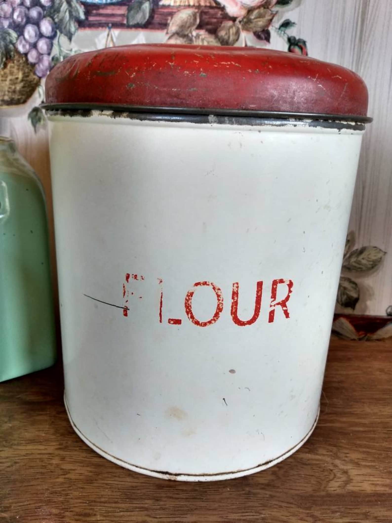 Large Red and White Vintage Flour Storage Tin - Etsy UK