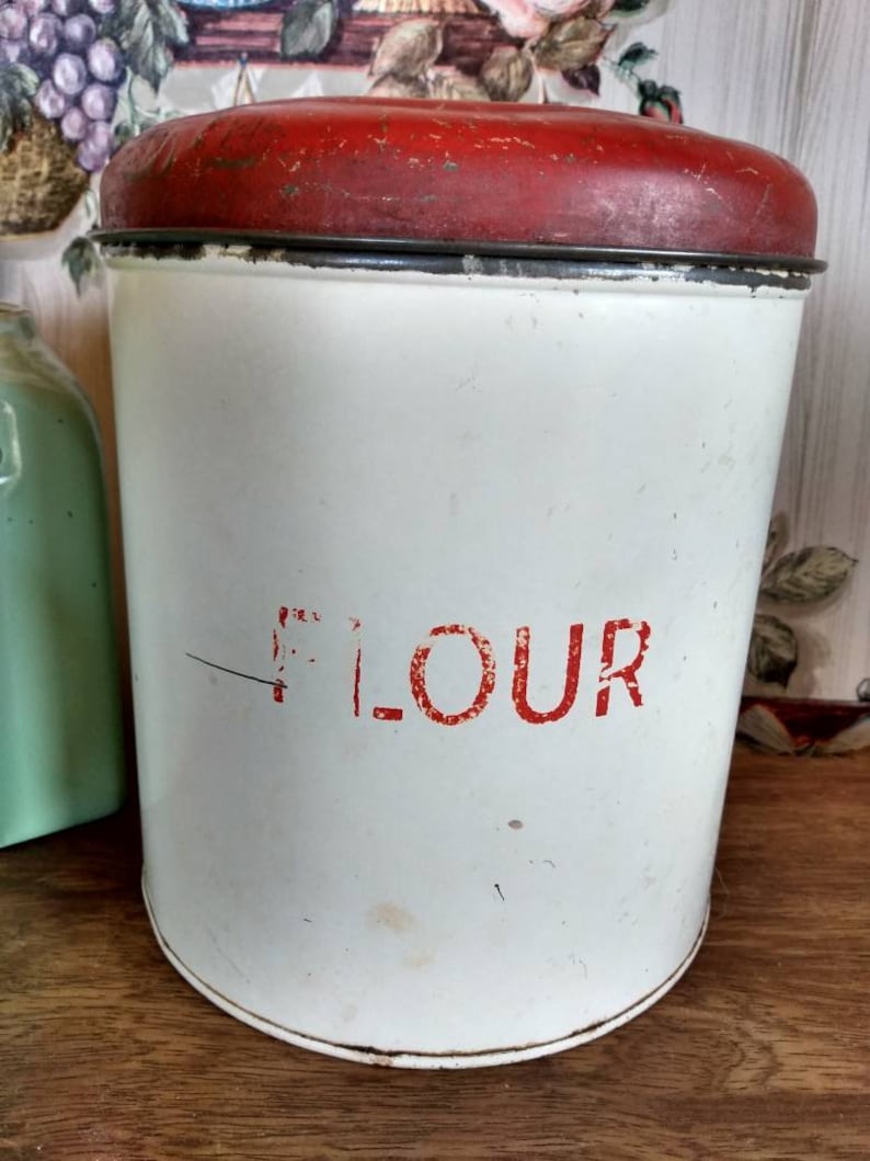 Large Red and White Vintage Flour Storage Tin - Etsy UK