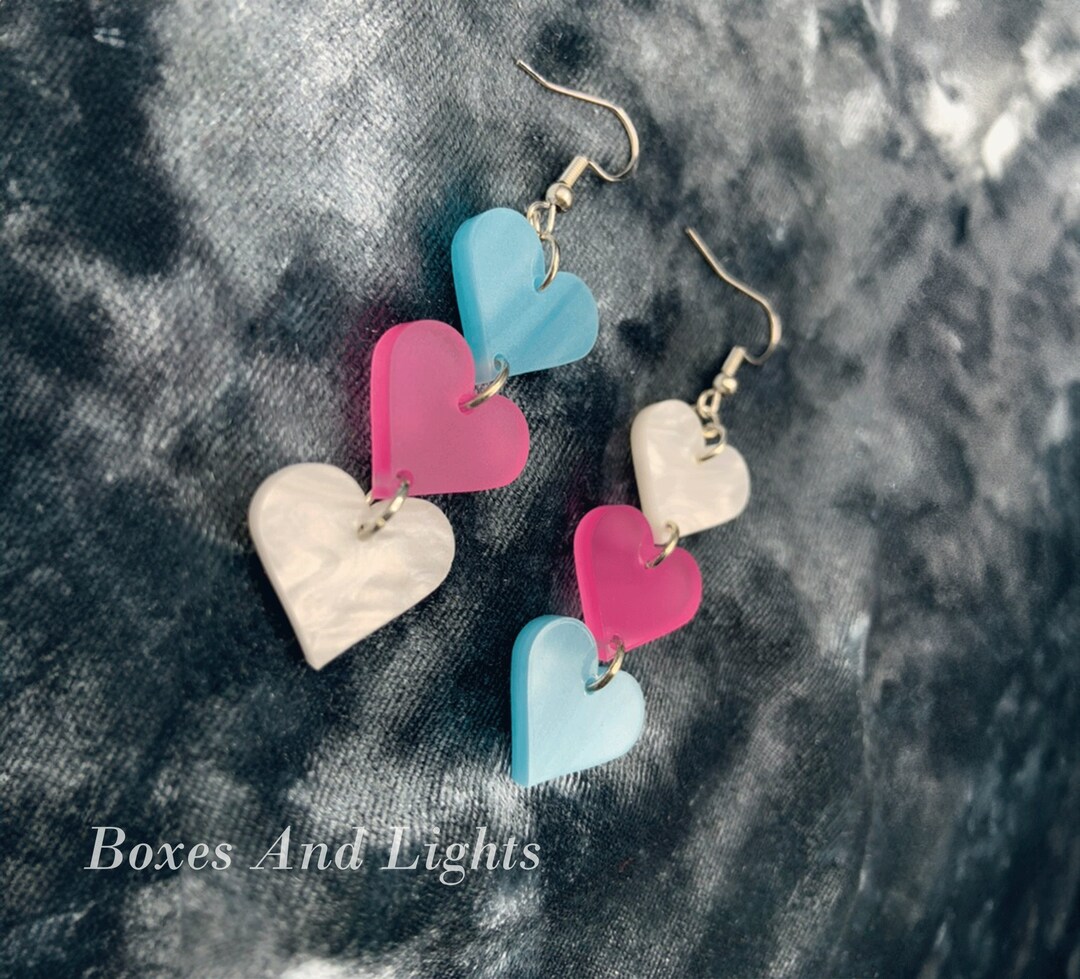 Trans Heart Earrings Transgender Flag Colors Pride Statement Earrings ...