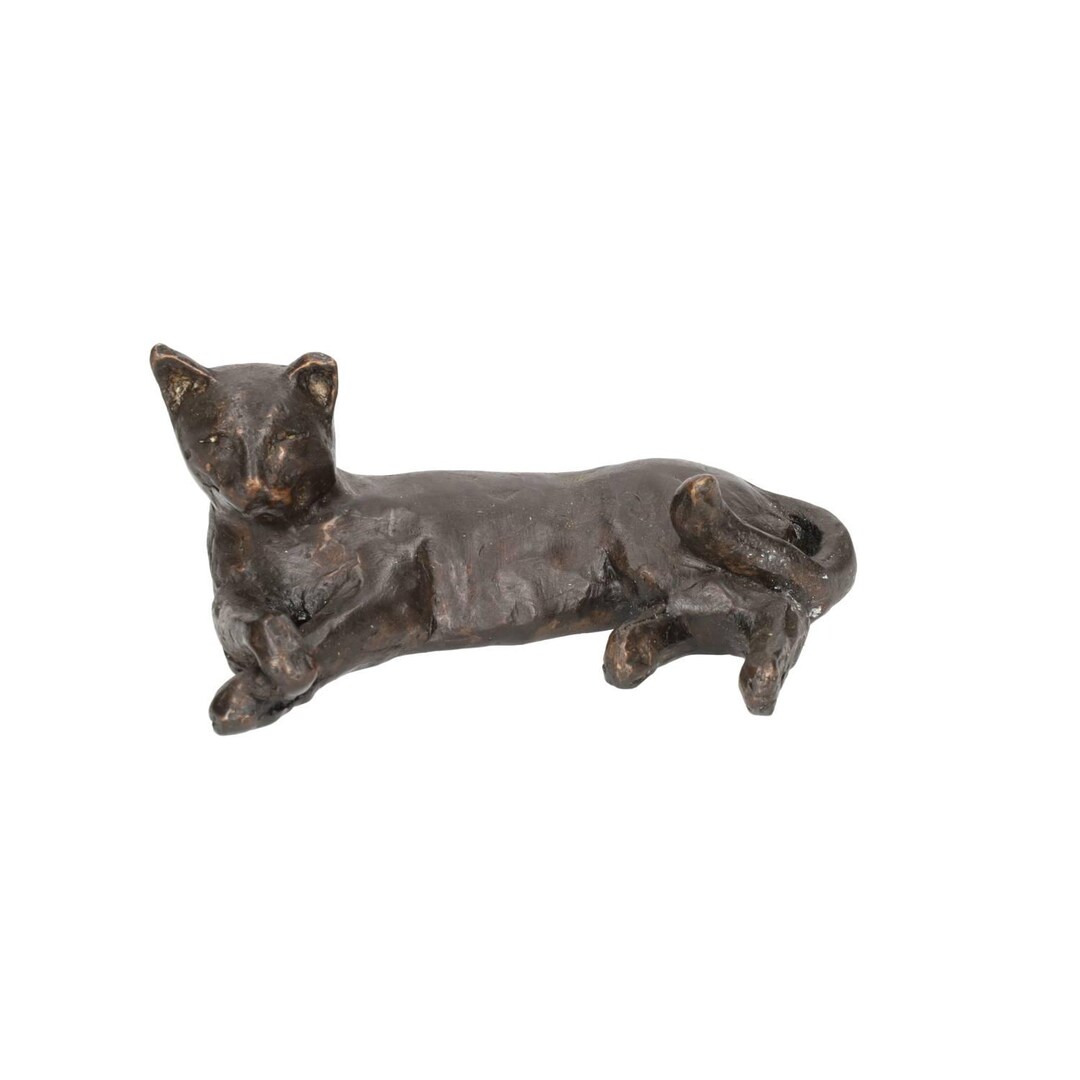 Bronze Cat Statue Relaxed Laying Down Figure, Handcrafted Cat Art ...