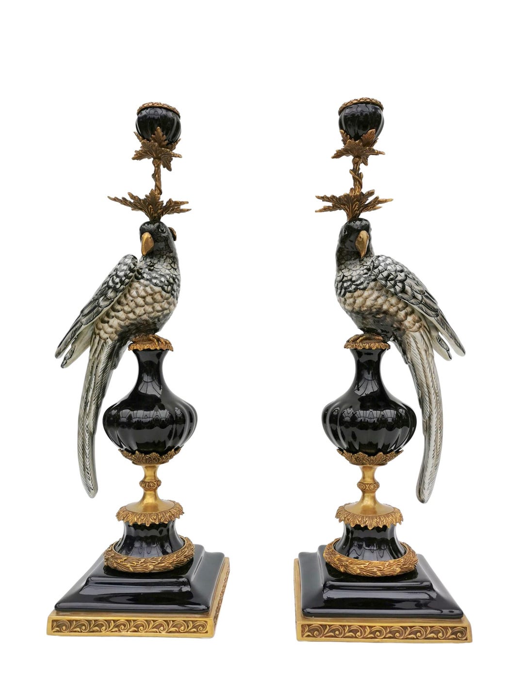Beautiful Classic Candlesticks Bronze and Porcelain Parrot Candlestick ...