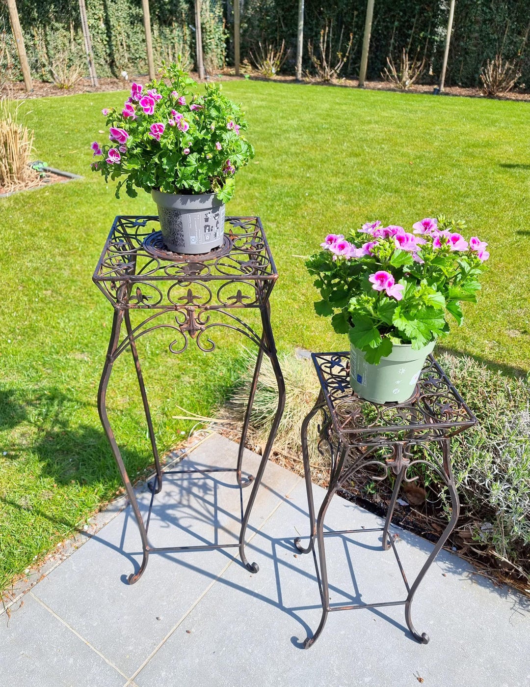 Set of 2 Wrought Iron Flower Tables Garden & Patio Decor Elegant ...