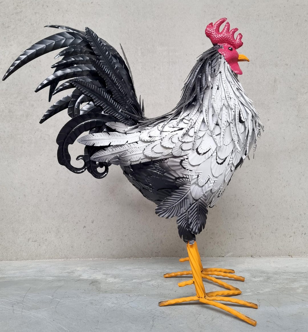 Large Iron Rooster Sculpture Metal Garden Art, Rooster Figurine for ...