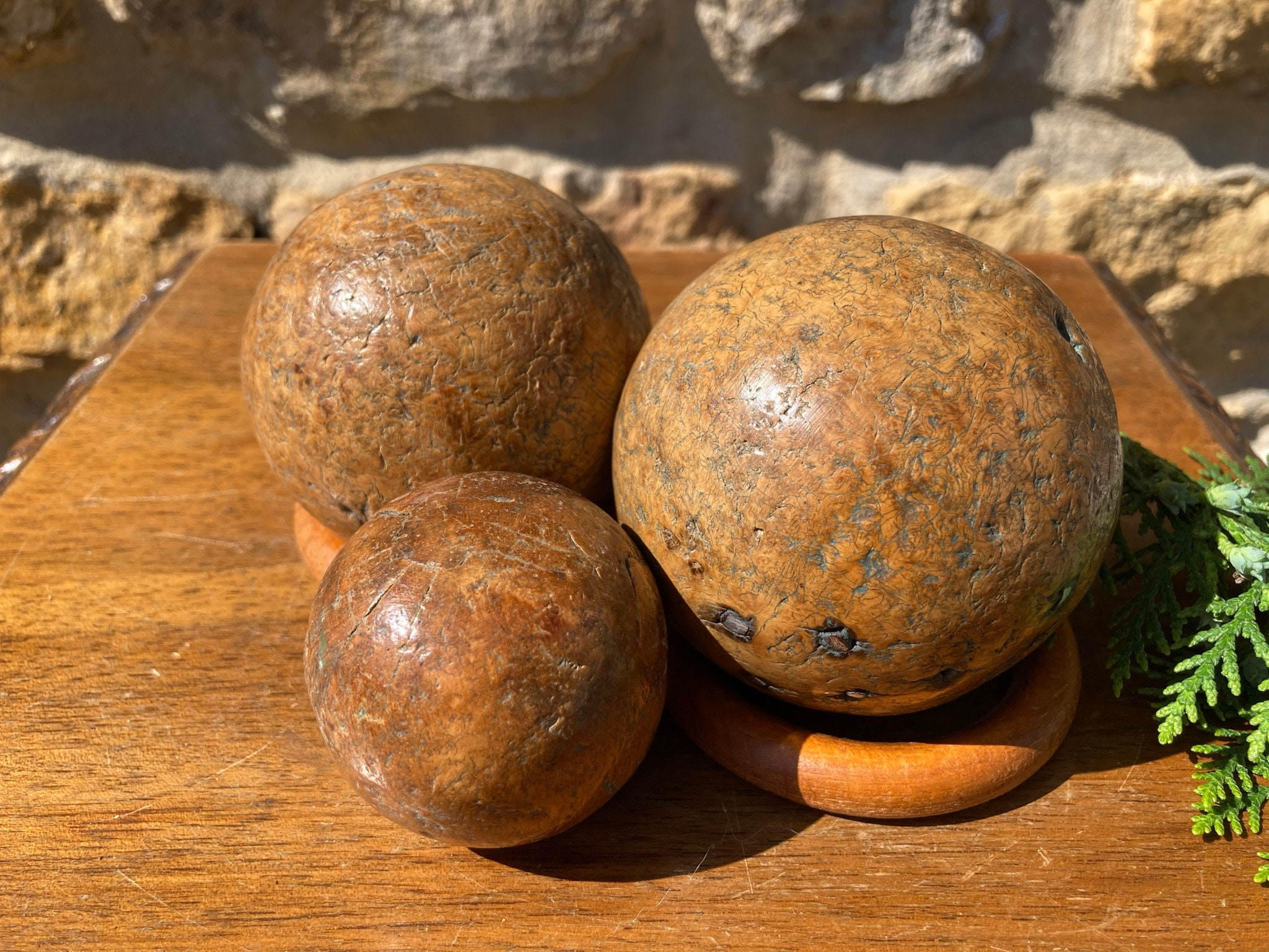 Set of Polished Hand-carved Petanque Balls With Cochonnet / Set of ...