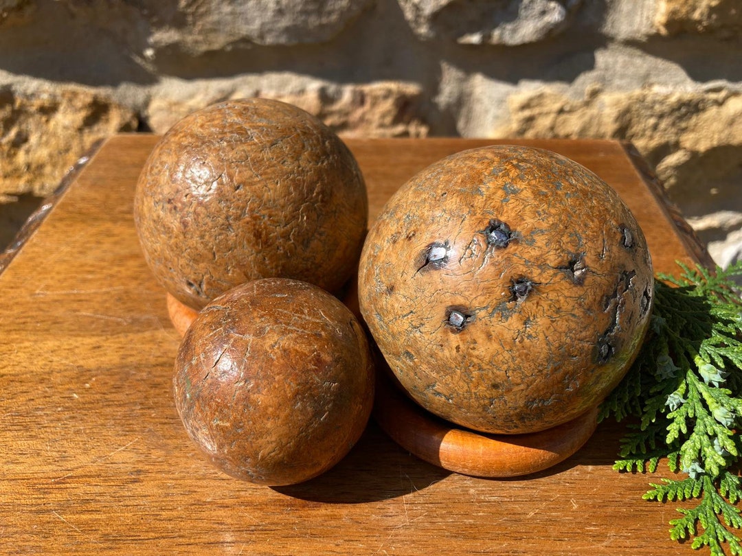 Set of Polished Hand-carved Petanque Balls With Cochonnet / Set of ...