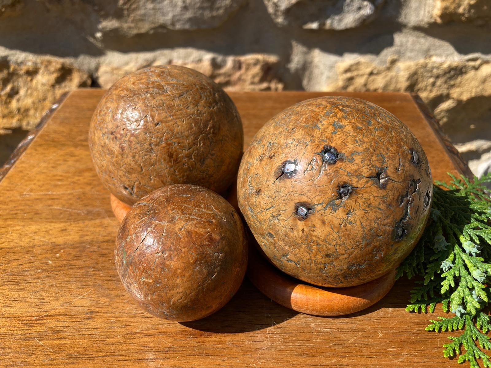Set of Polished Hand-carved Petanque Balls With Cochonnet / Set of ...