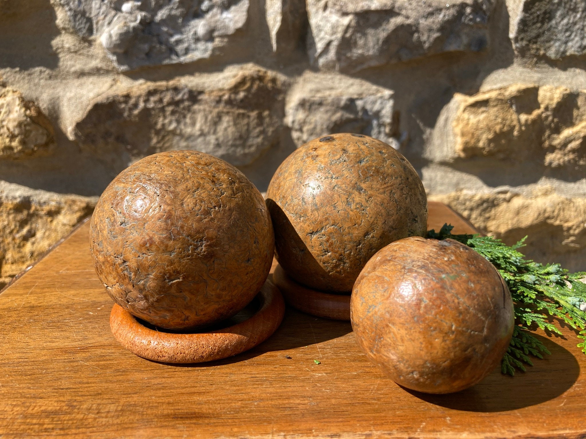 Set of Polished Hand-carved Petanque Balls With Cochonnet / Set of ...
