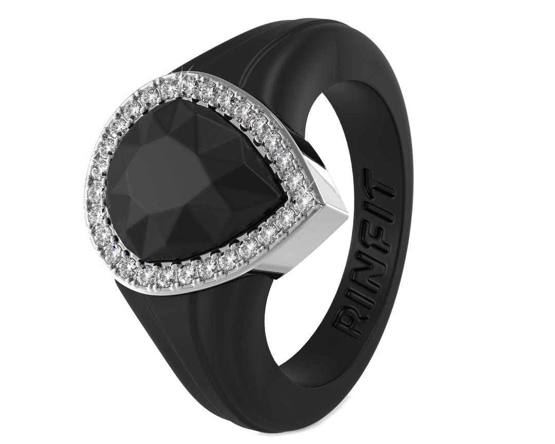 Pear Silicone Ring With Metal Frame and Cubic Zirconia Stones ...
