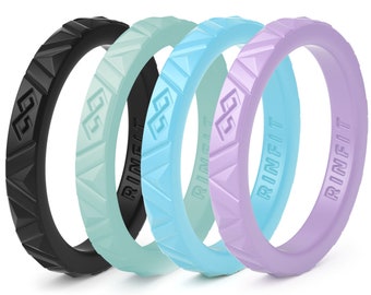 Designed Silicone Wedding Ring for Women. Set of Thin and - Etsy